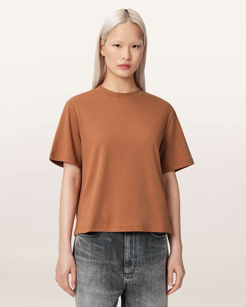 Lisa Boxy Crew Neck T-Shirt PECAN BROWN | ALLSAINTS